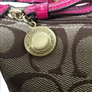 Coach | Bags | Coach Logo Insignia Brown Dark Pink Mini Bag | Poshmark